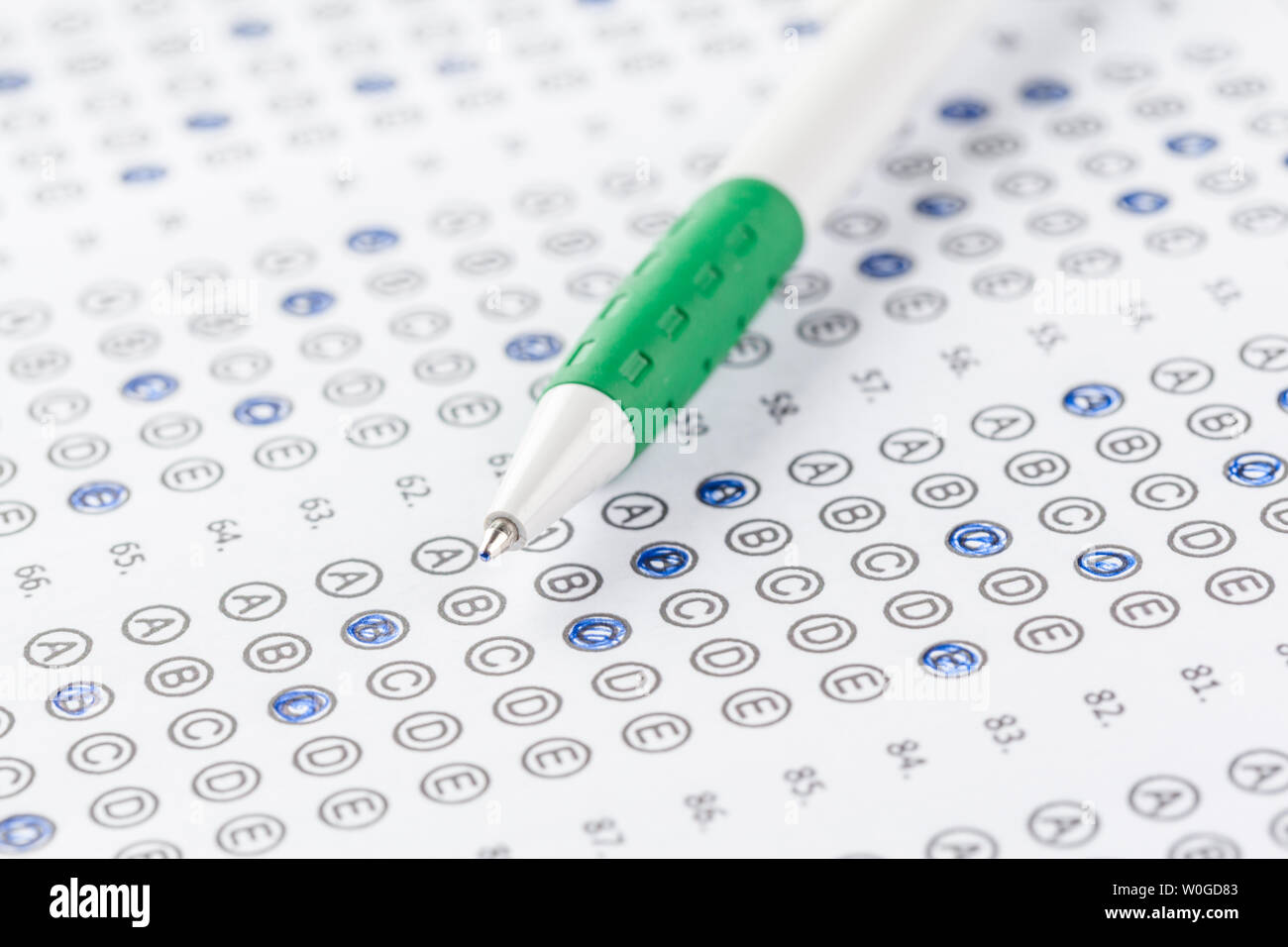 Test score sheet with answers Stock Photo - Alamy