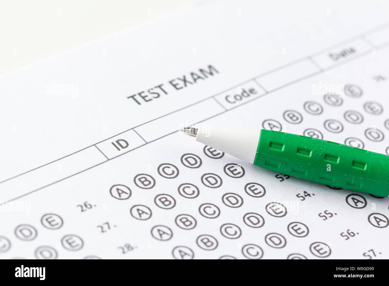 Test score sheet with answers Stock Photo - Alamy