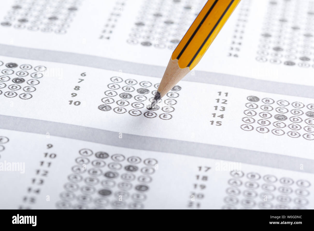Test score sheet with answers Stock Photo - Alamy