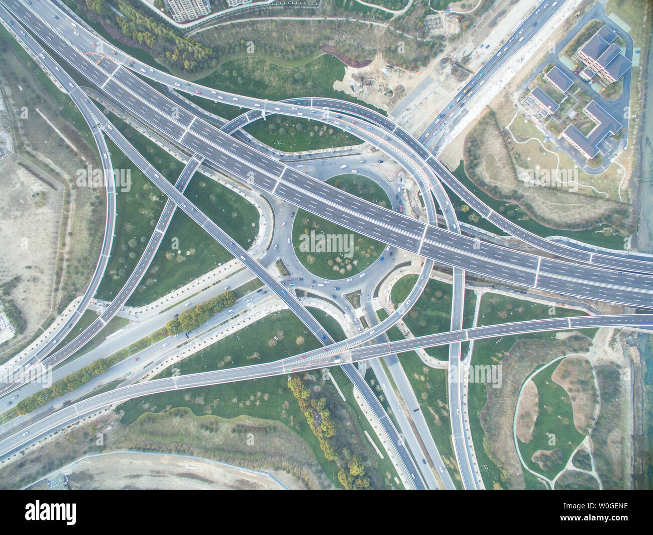 Aerial view complex highway interchange hi-res stock photography and ...