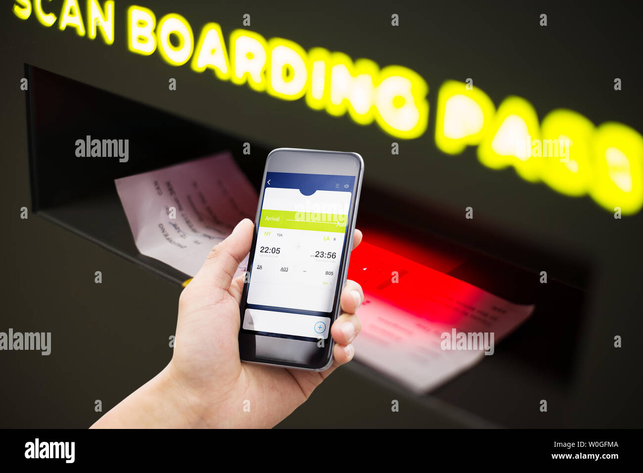 mobile phone with scan boarding pass in airport Stock Photo - Alamy