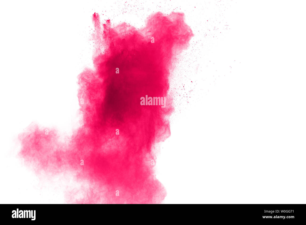 Pink powder explosion on white background.Pink dust particles splash ...