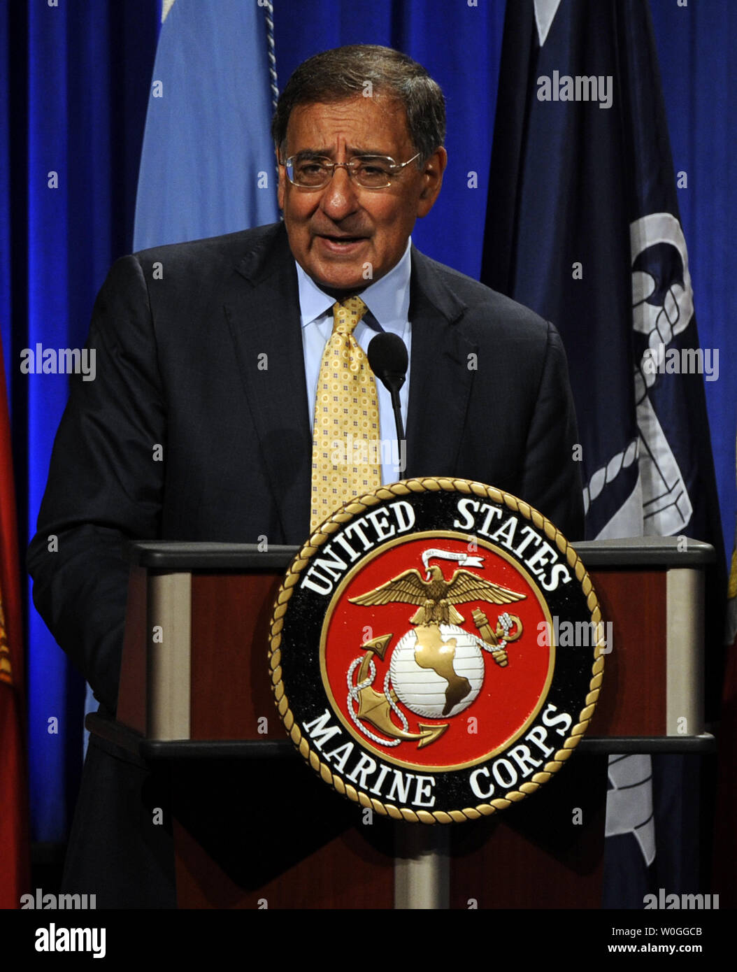 Secretary of Defense Leon Panetta arrives to speak during a ceremony to ...