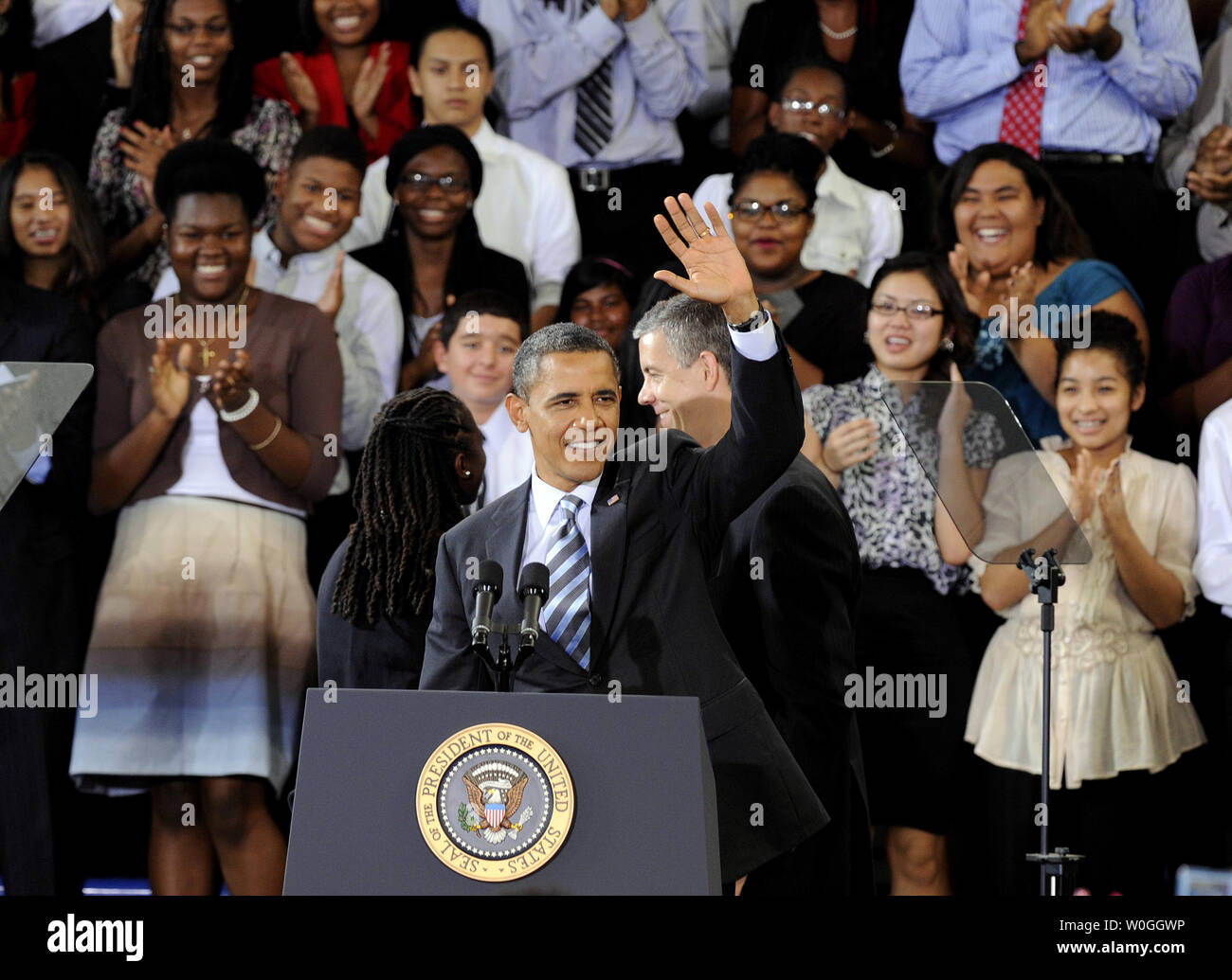 U.S. President Barack Obama arrives to deliver a back-to-school speech ...