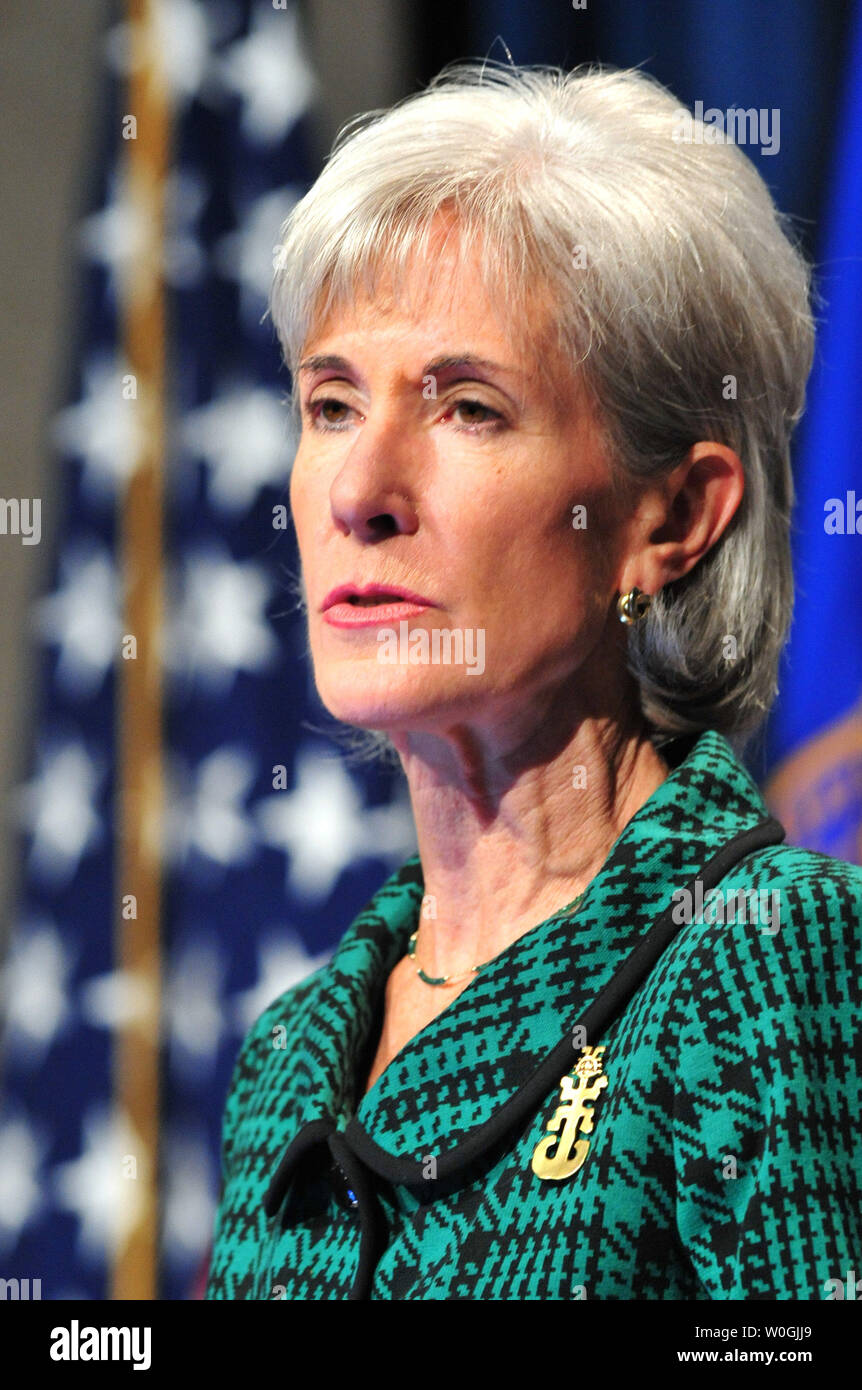 HHS Secretary Kathleen Sebelius speaks at a news conference about ...