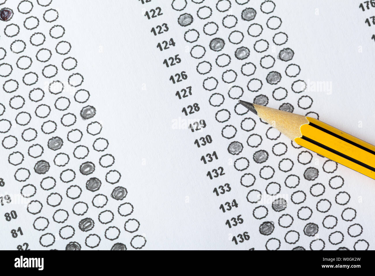 Test score sheet with answers Stock Photo - Alamy