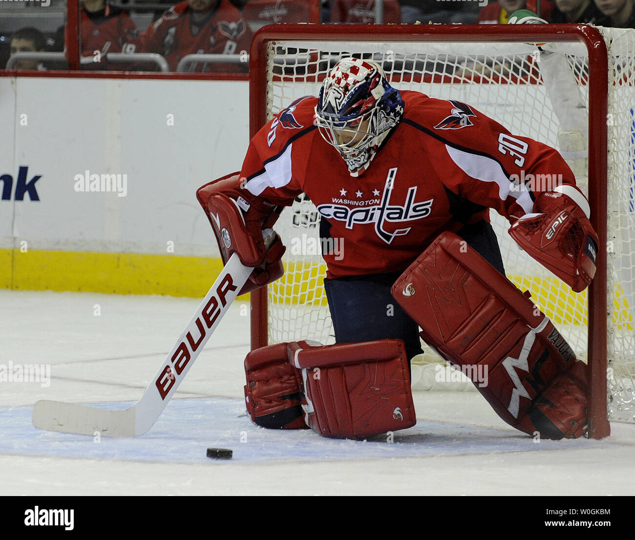 Washington Capitals goalie Michal Neuvirth makes a stop against the New ...