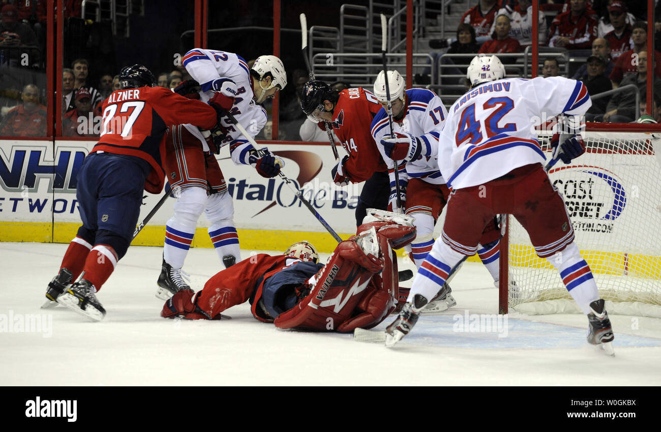 Washington Capitals goalie Michal Neuvirth makes a stop against the New ...