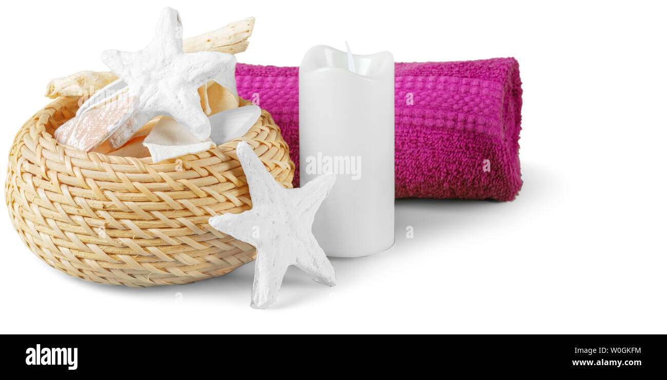 Spa bath shower items isolated on white background Stock Photo - Alamy