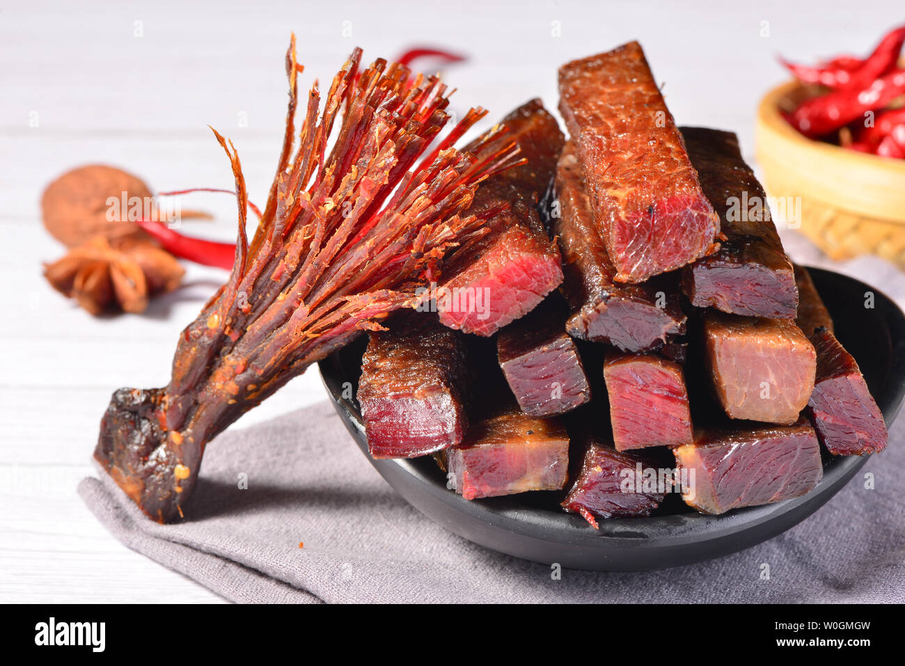 Air-dried hand-torn beef HD picture Stock Photo - Alamy