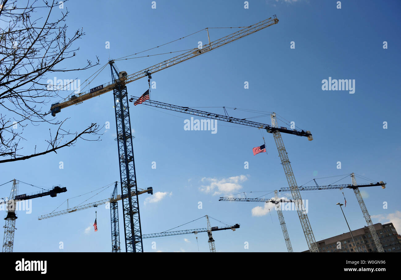 Construction cranes are seen in downtown Washington, D.C. on March 4 ...