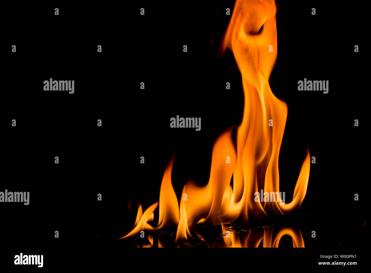 Nature Fire flames on black background. Freeze motion of Red-Yellow ...