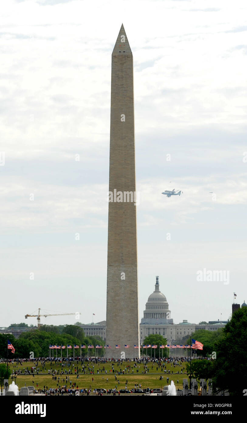 The Space Shuttle Discovery atop the NASA Shuttle Carrier Aircraft, a ...