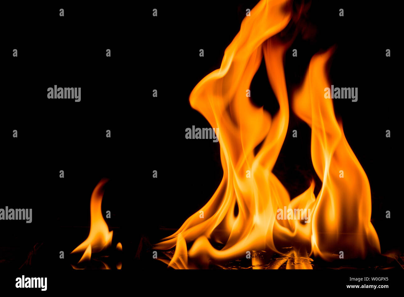 Nature Fire flames on black background. Freeze motion of Red-Yellow ...