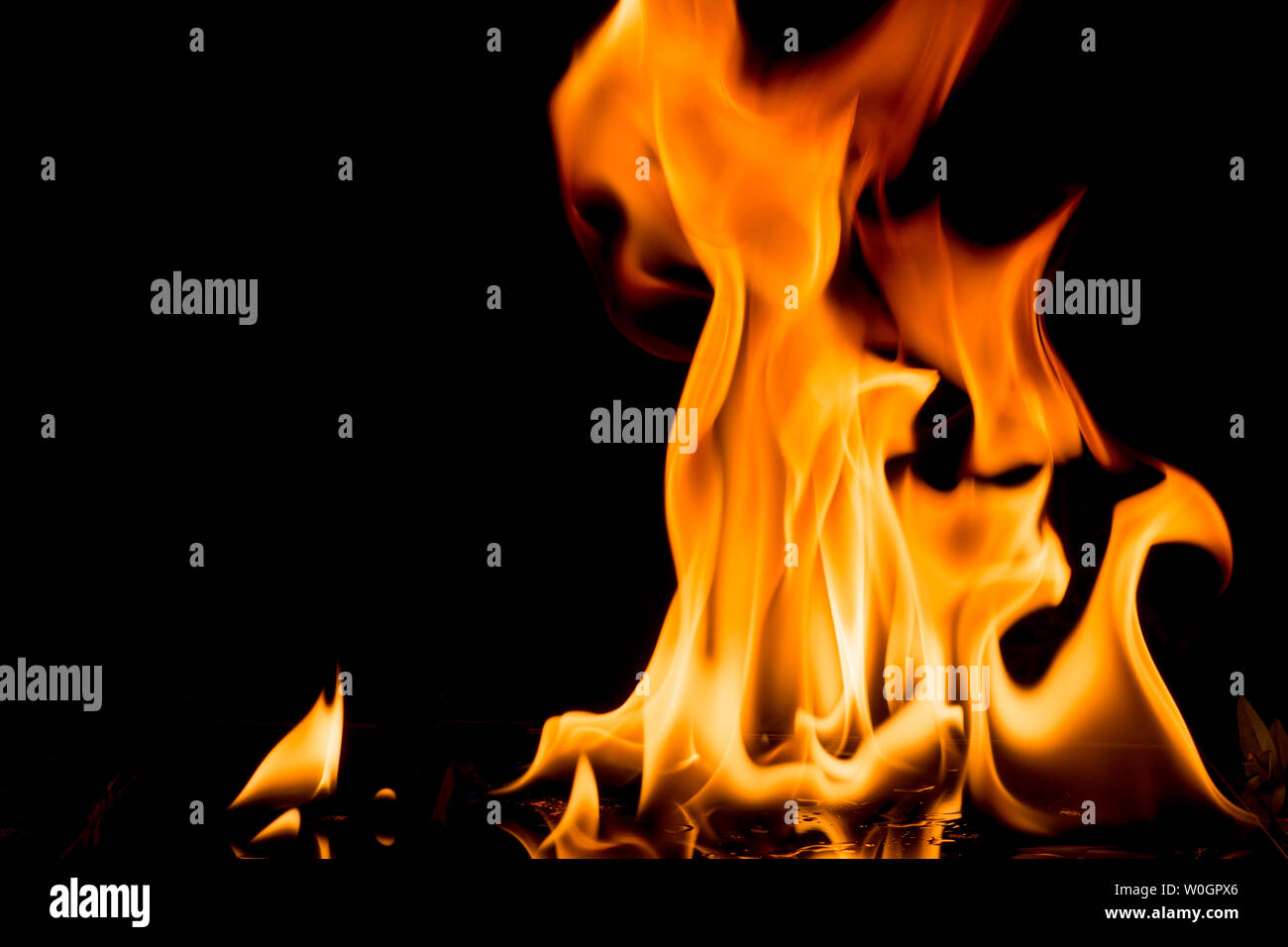 Nature Fire flames on black background. Freeze motion of Red-Yellow ...
