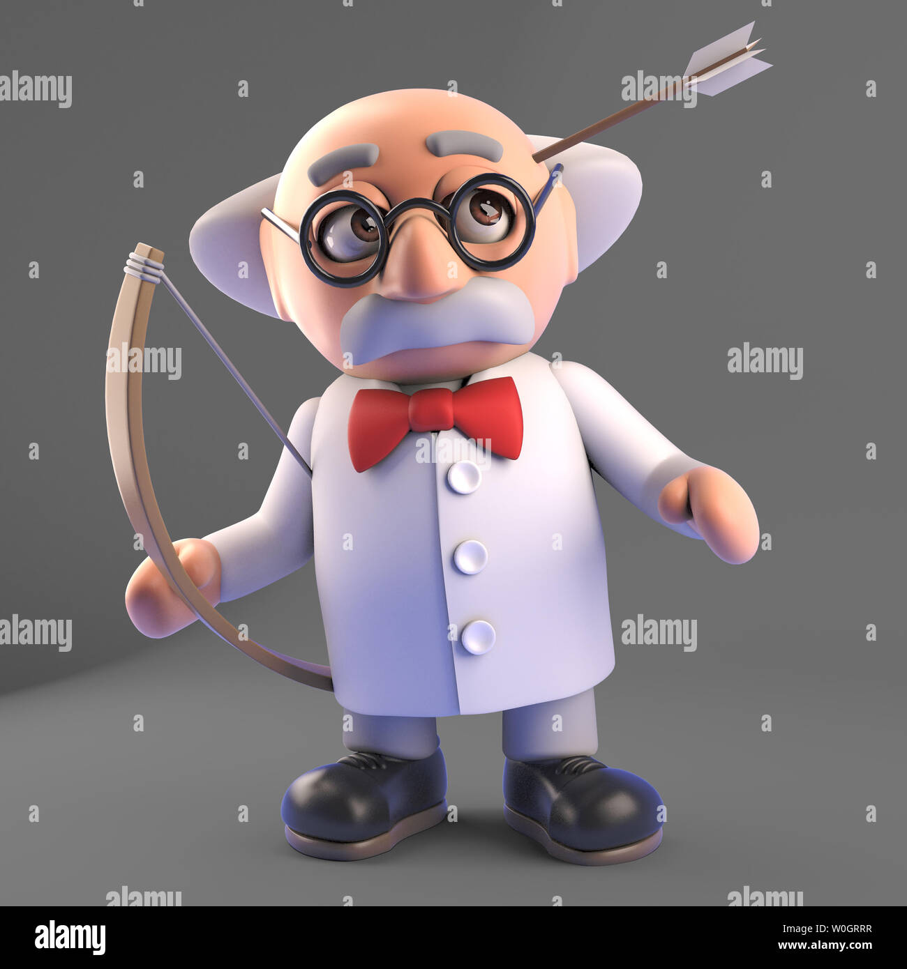 Funny mad scientist professor had an accident with his bow and arrow ...