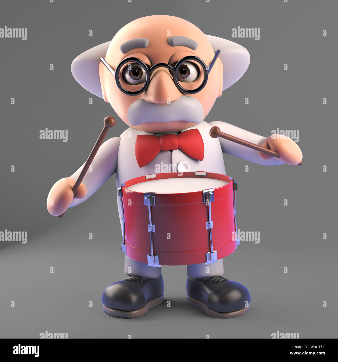 Crazy mad scientist professor plays the drums, 3d illustration render ...