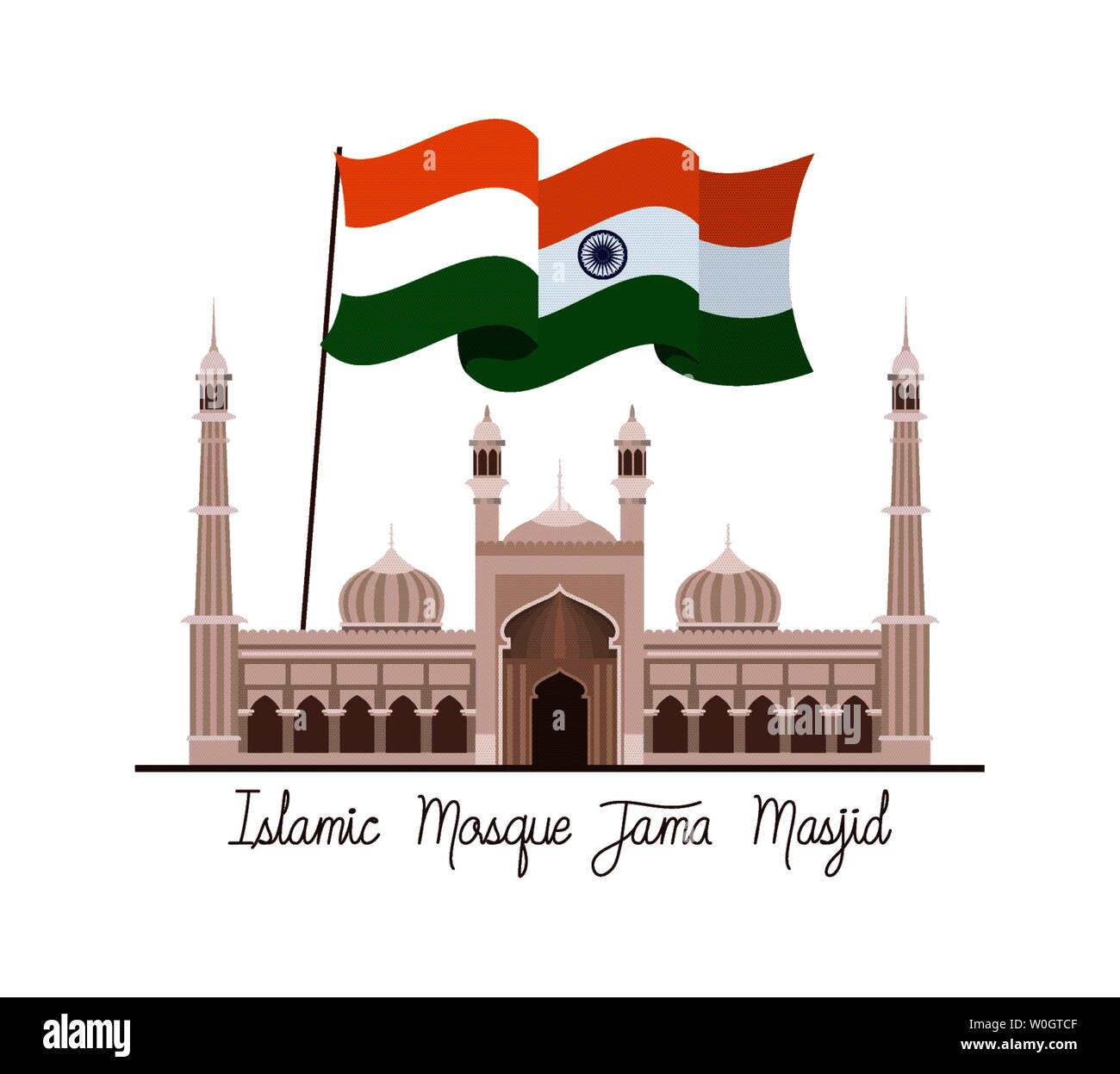 indian jama masjid temple with flag Stock Vector Image & Art - Alamy