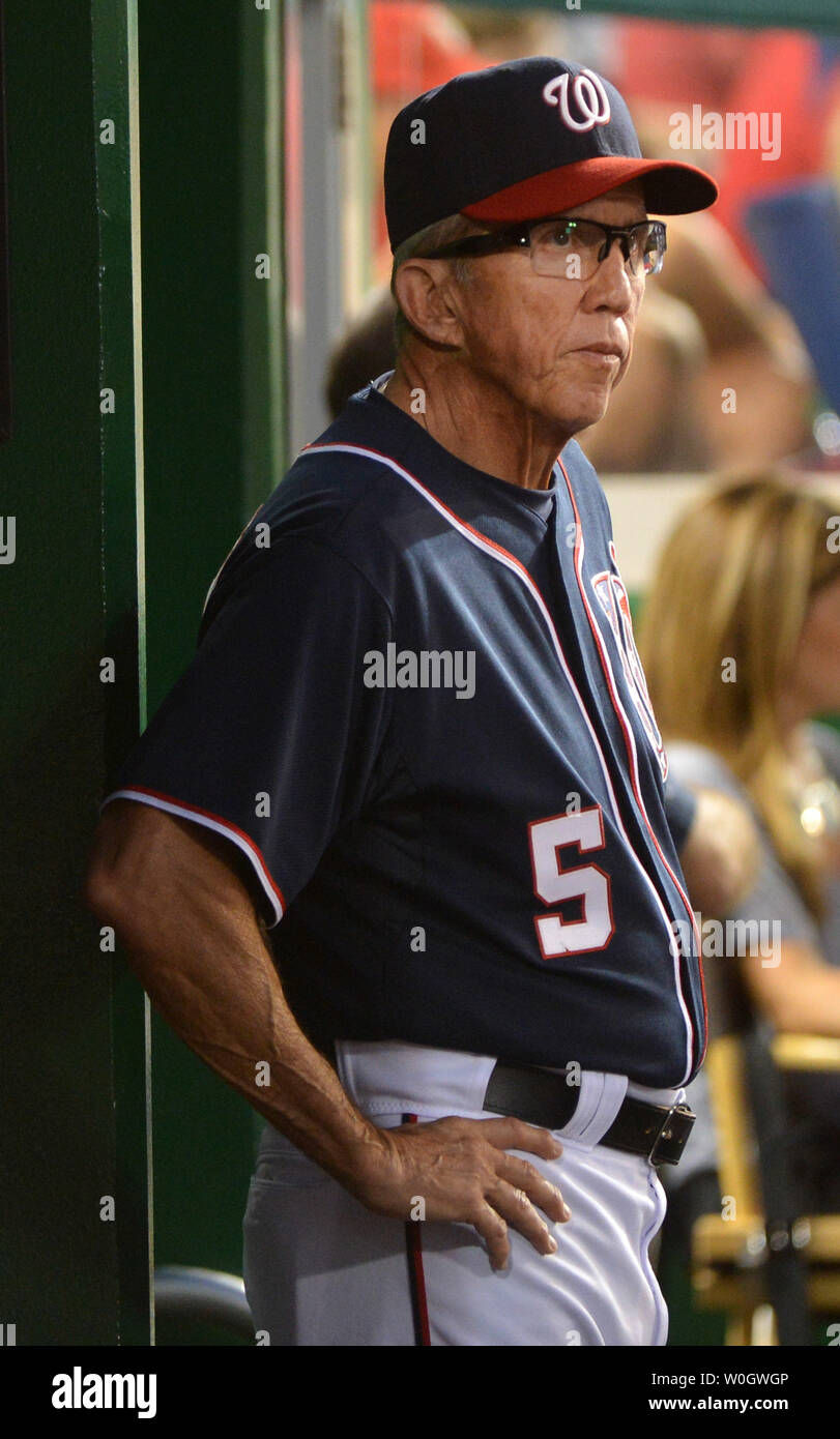 Washington Nationals Manager Davey Johnson watches his team as they ...