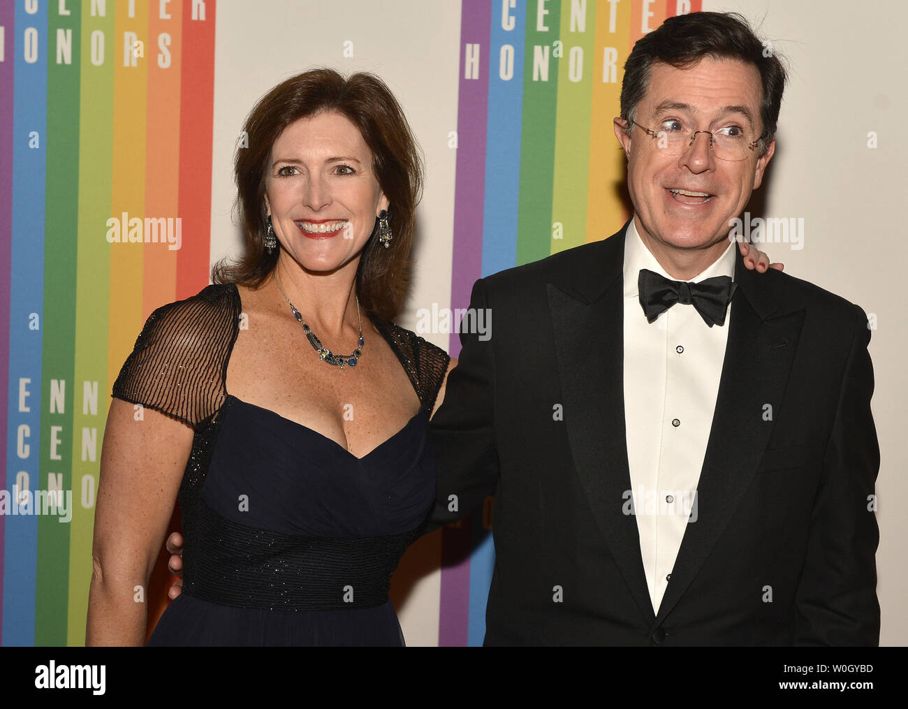 Comedian Stephen Colbert and his wife Evelyn pose for photographers on ...