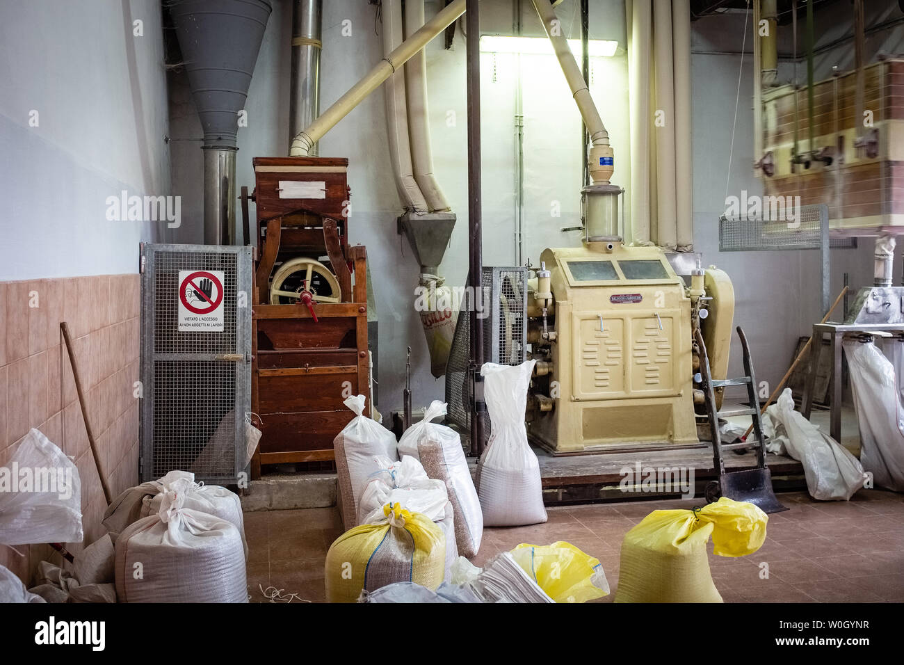 NOCI, ITALY - SEPTEMBER 29, 2018: Wheat milling process in an ...