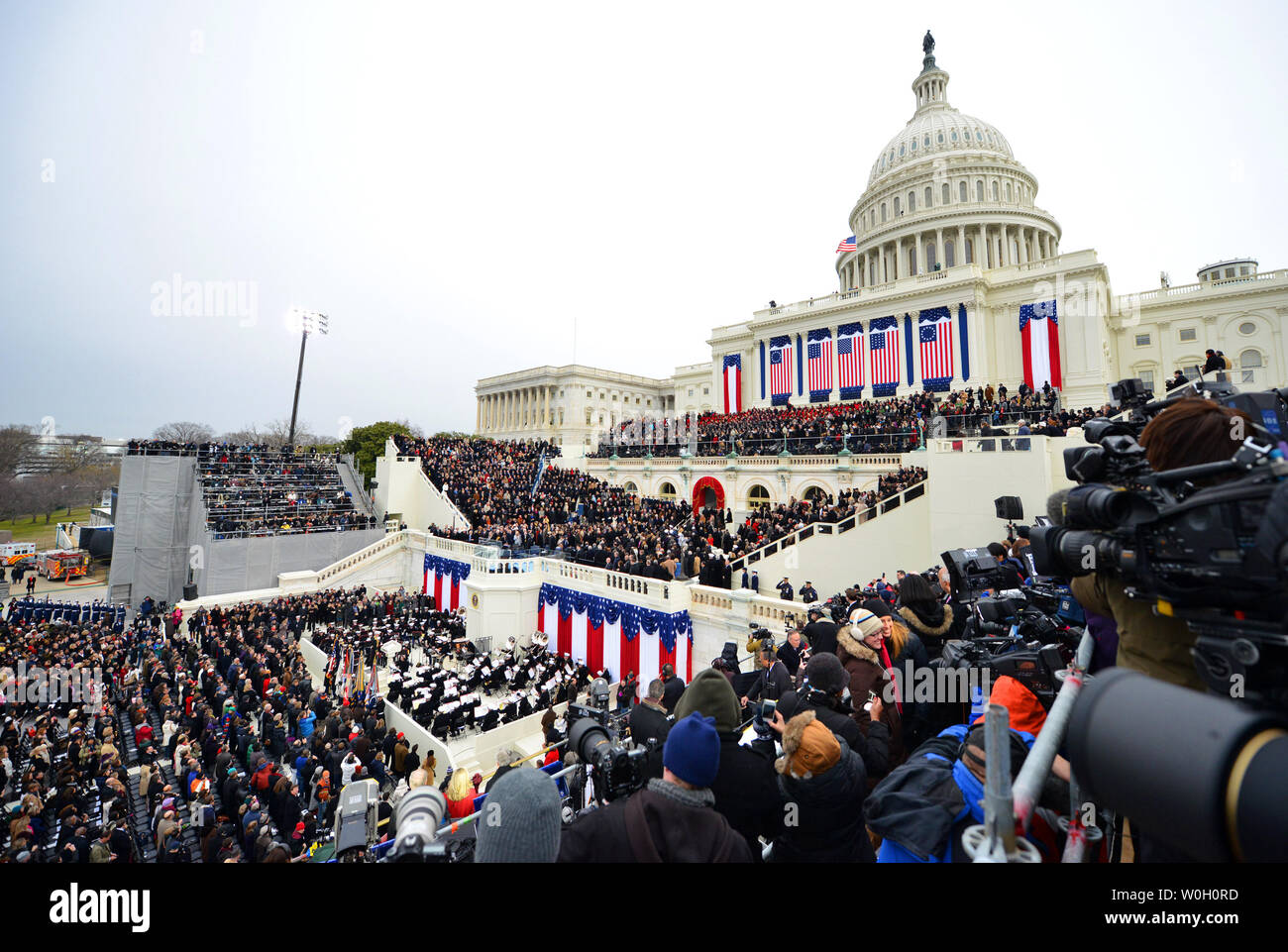 Attendees take their seats before U.S. President Barack Obama is sworn ...