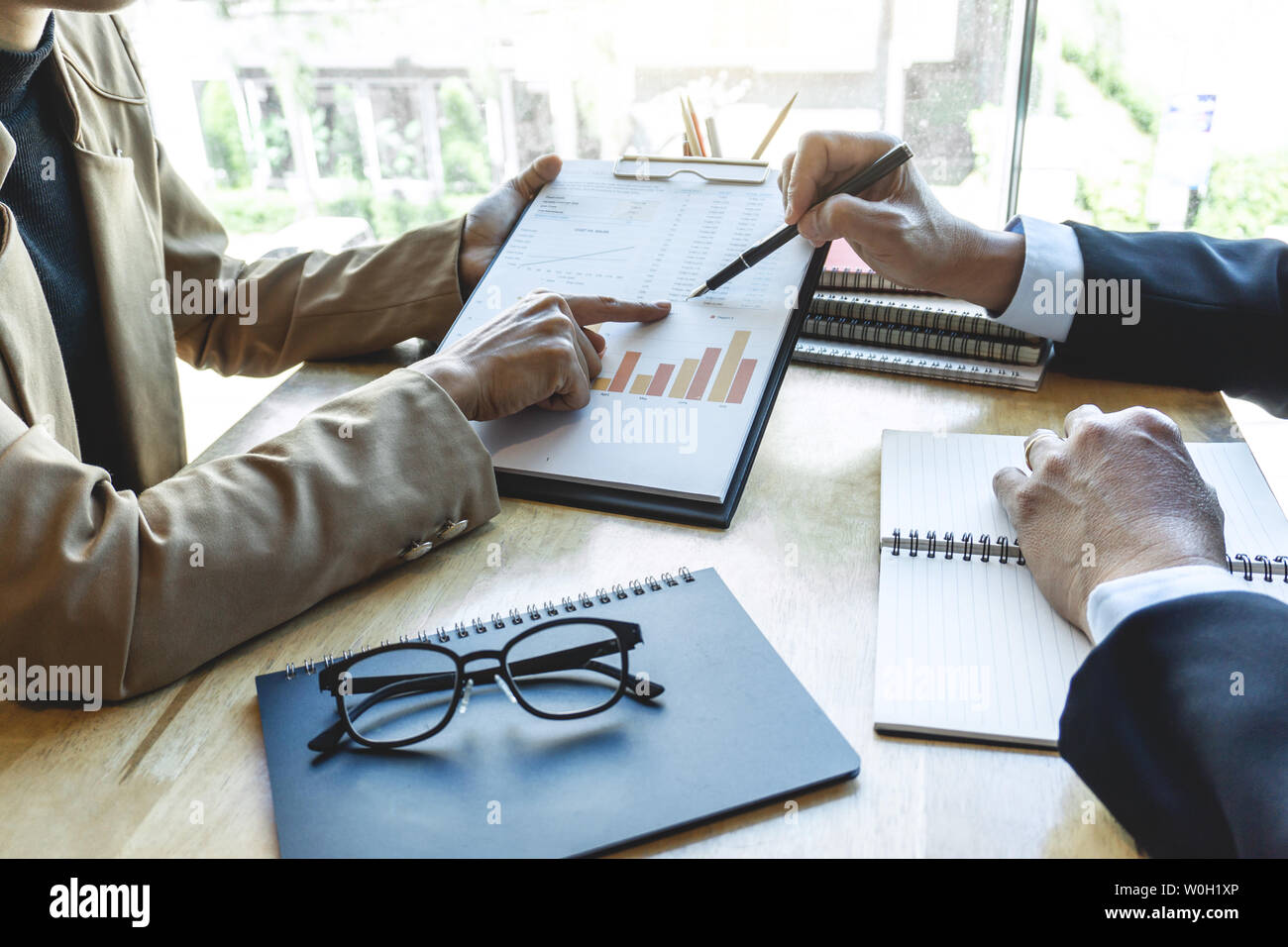 Group of coworkers work together office, business making conversation ...