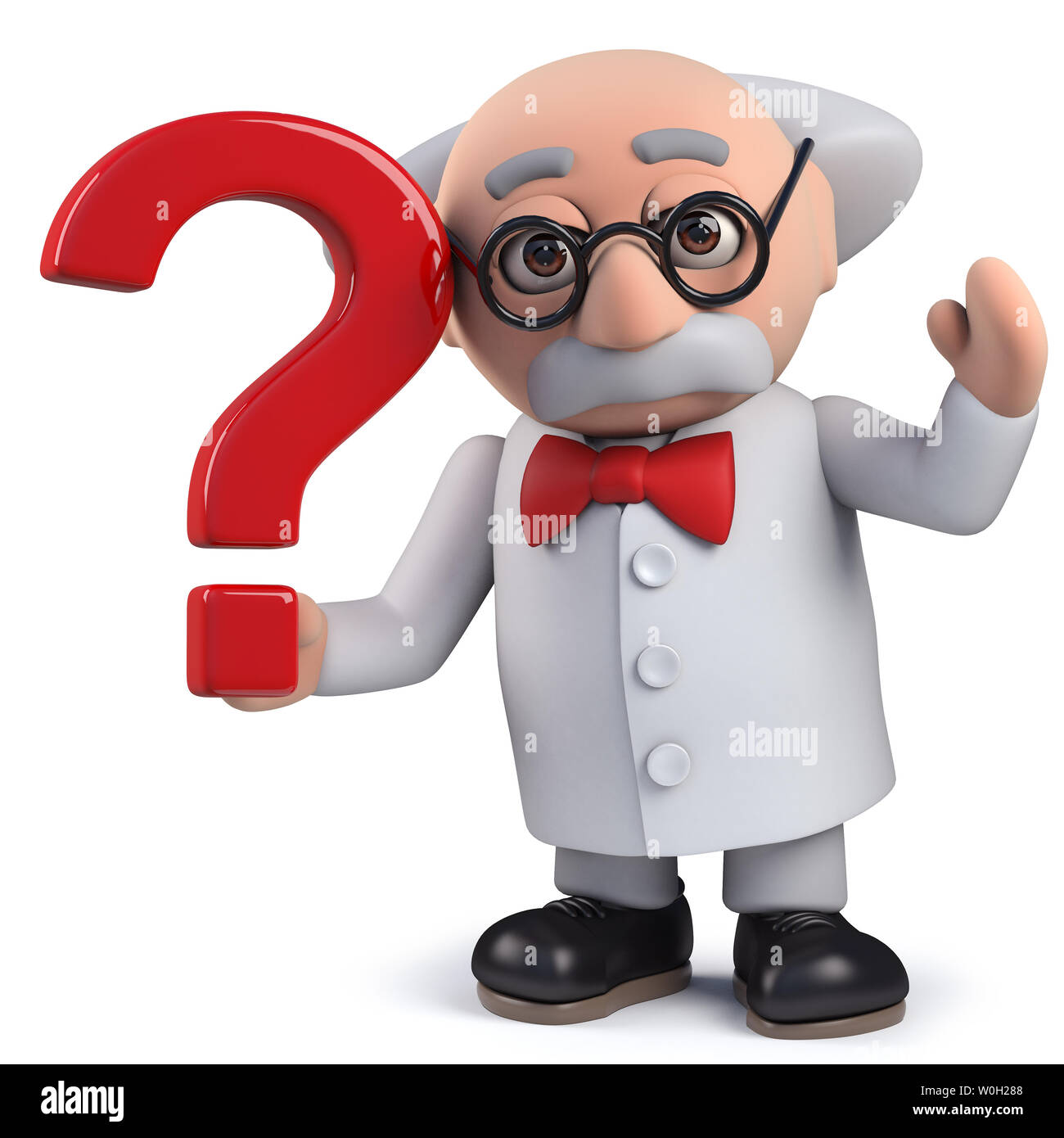 Render of a 3d scientist character holding a question mark symbol Stock ...