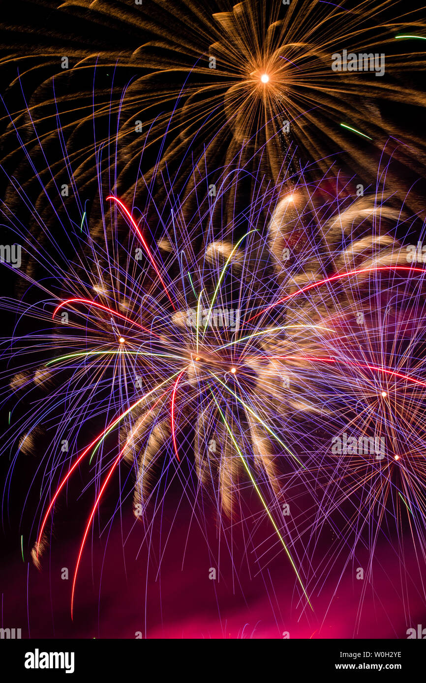 Fire Works, Long Exposures showing colourful light trails Stock Photo ...