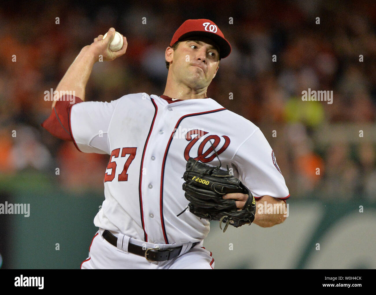 Washington Nationals pitcher Nathan Karnes pitches against the ...