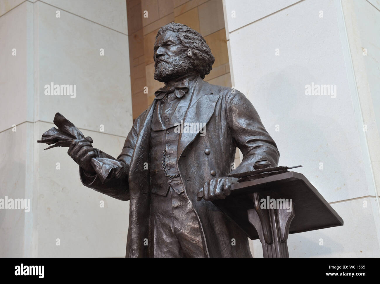 The statue of Frederick Douglass is seen during its unveiling ceremony ...