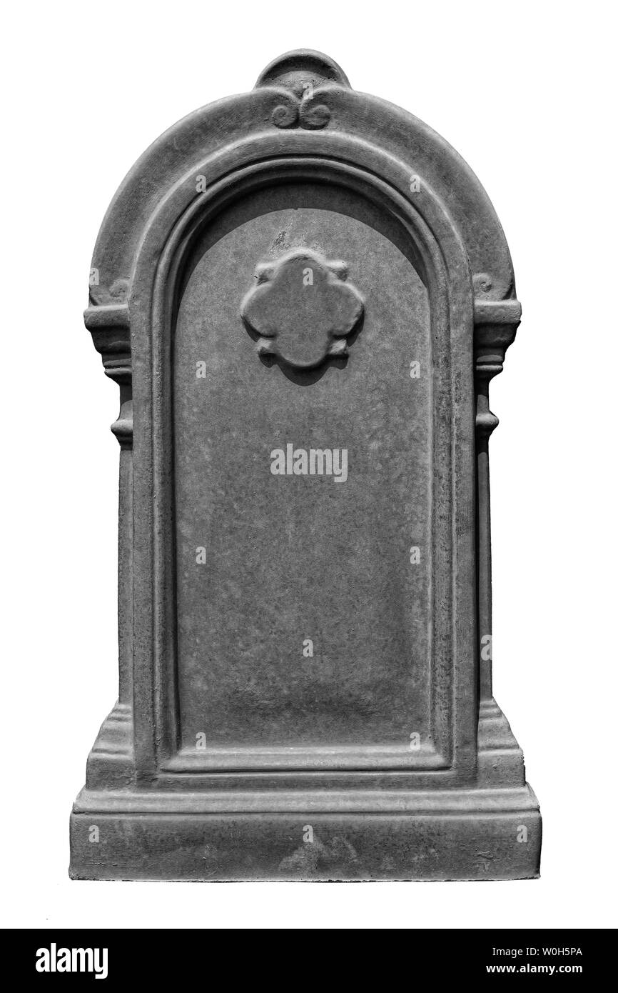 Decorated, oval granite tombstone on white background Stock Photo - Alamy