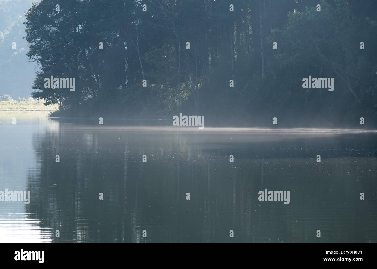 Light fog is floating form the water surface in the early morning,small ...