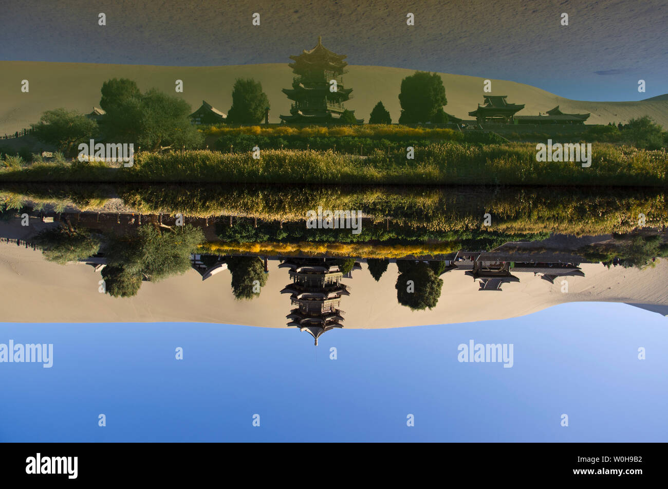 Crescent Spring in Mingsha Mountain, Dunhuang, Gansu Province Stock ...