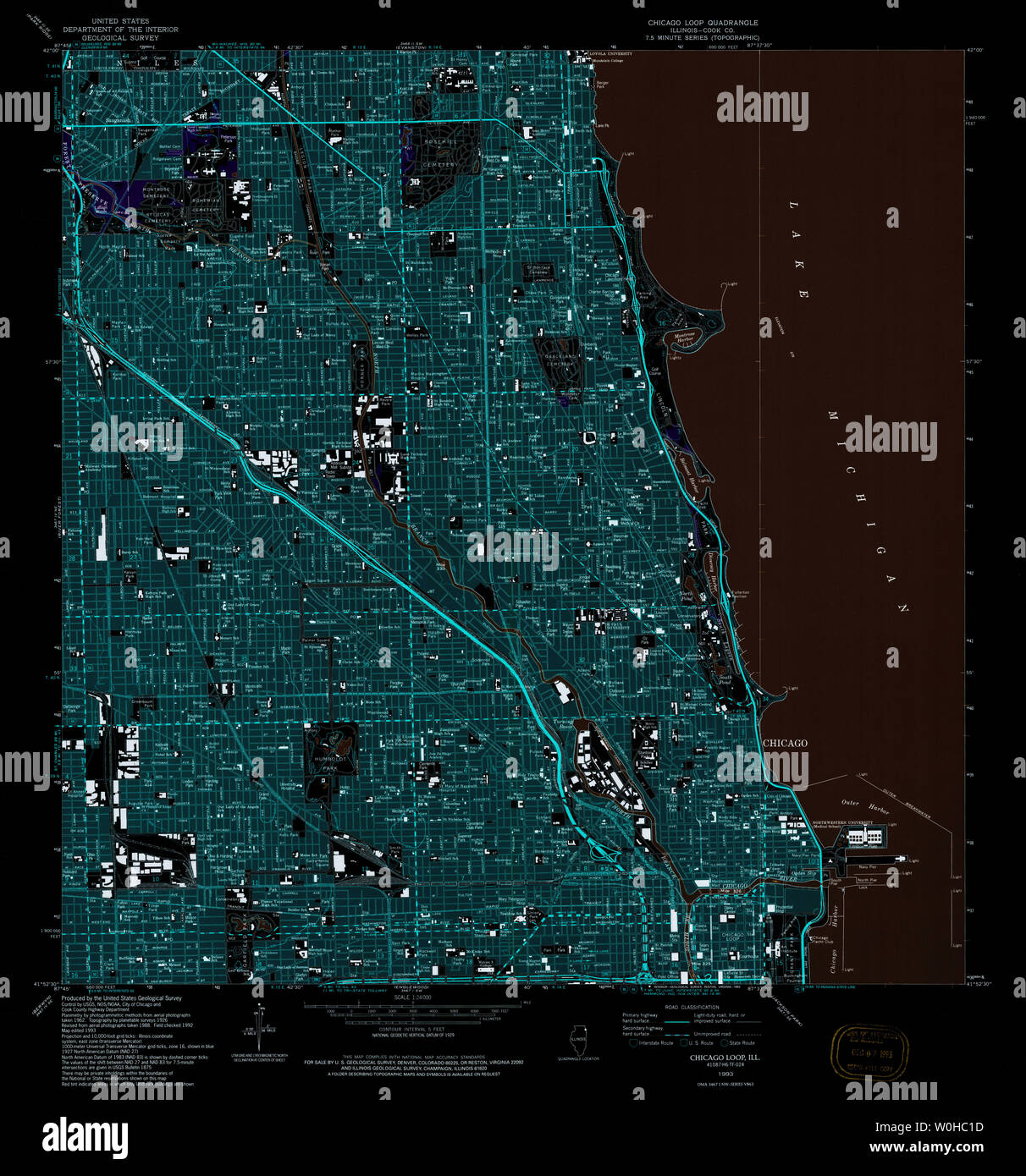 USGS TOPO Map Illinois IL Chicago Loop 307264 1993 24000 Inverted ...