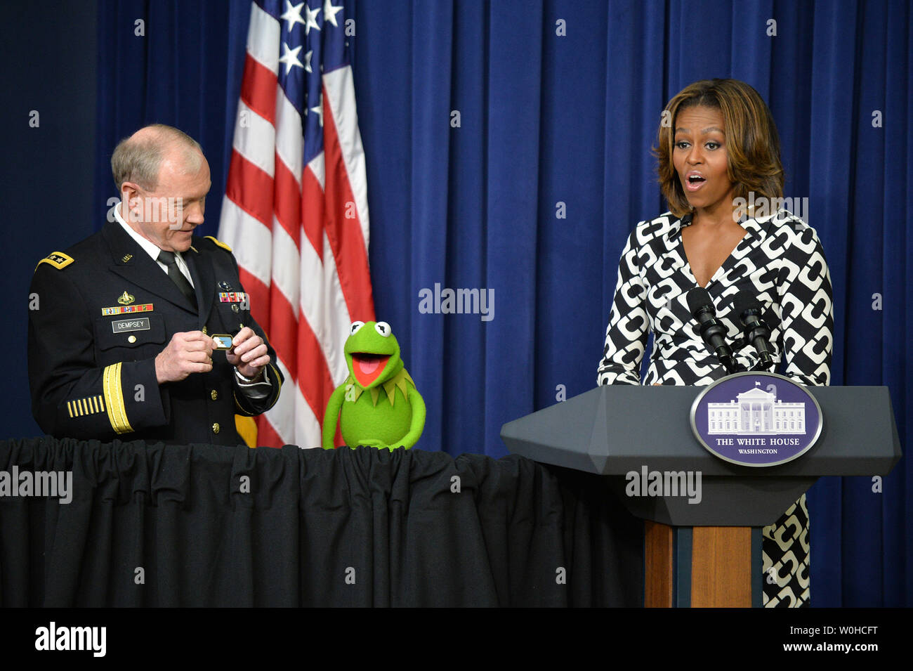 First Lady Michelle Obama reacts as Chairman of Joint Chiefs Gen ...