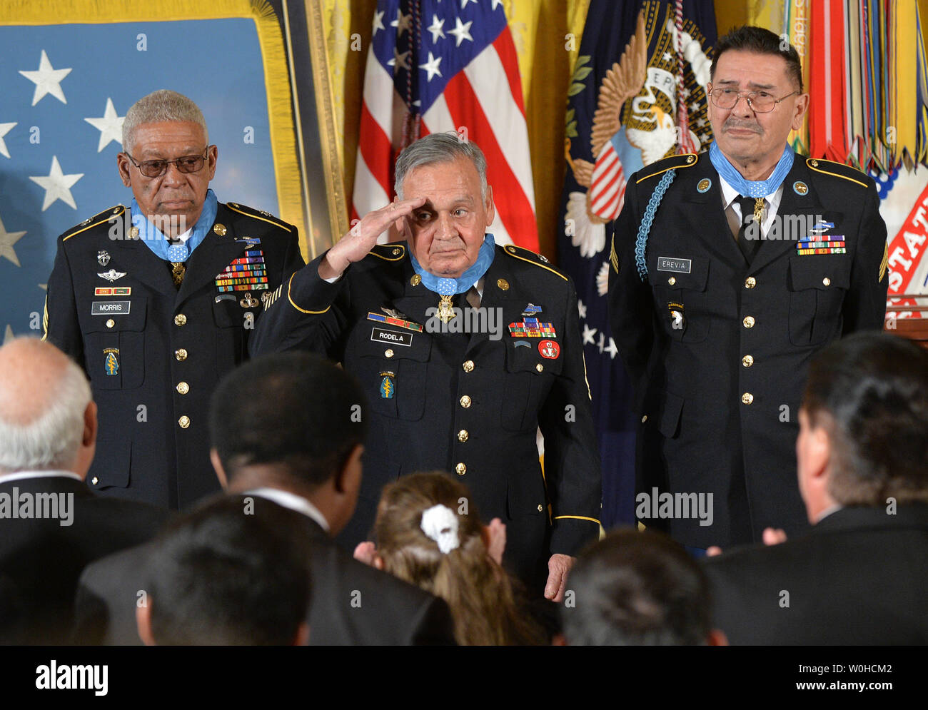 Medal of Honor recipients Staff Sergeant Melvin Morris (L), Sergeant ...