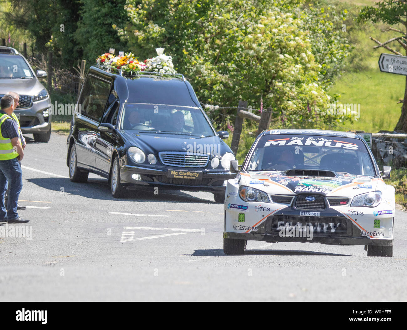 The remains of the late Manus "Mandy" Kelly are escorted from St Columb ...