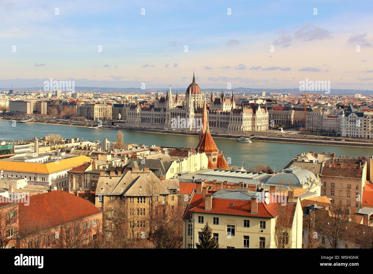 A view of the city of Budapest which is divided by the Danube river. In ...