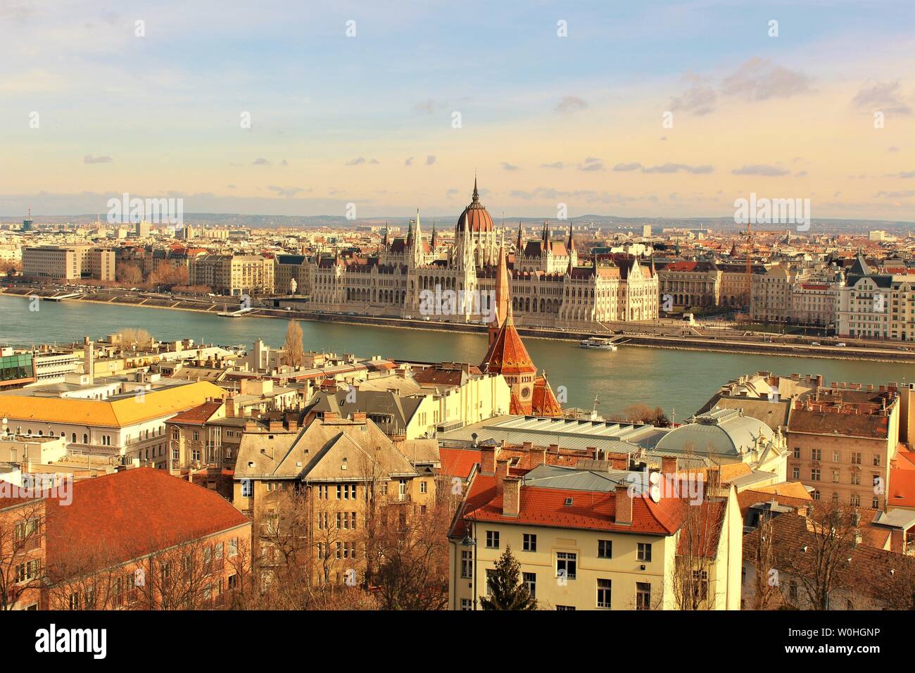 A view of the city of Budapest which is divided by the Danube river. In ...