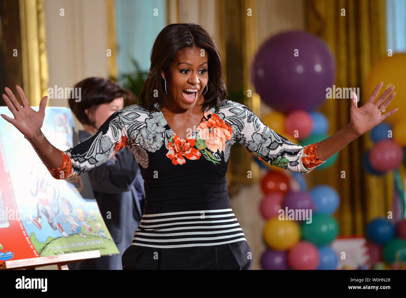 First Lady Michelle Obama arrives to read Dr. Seuss’s book, "Oh, The ...