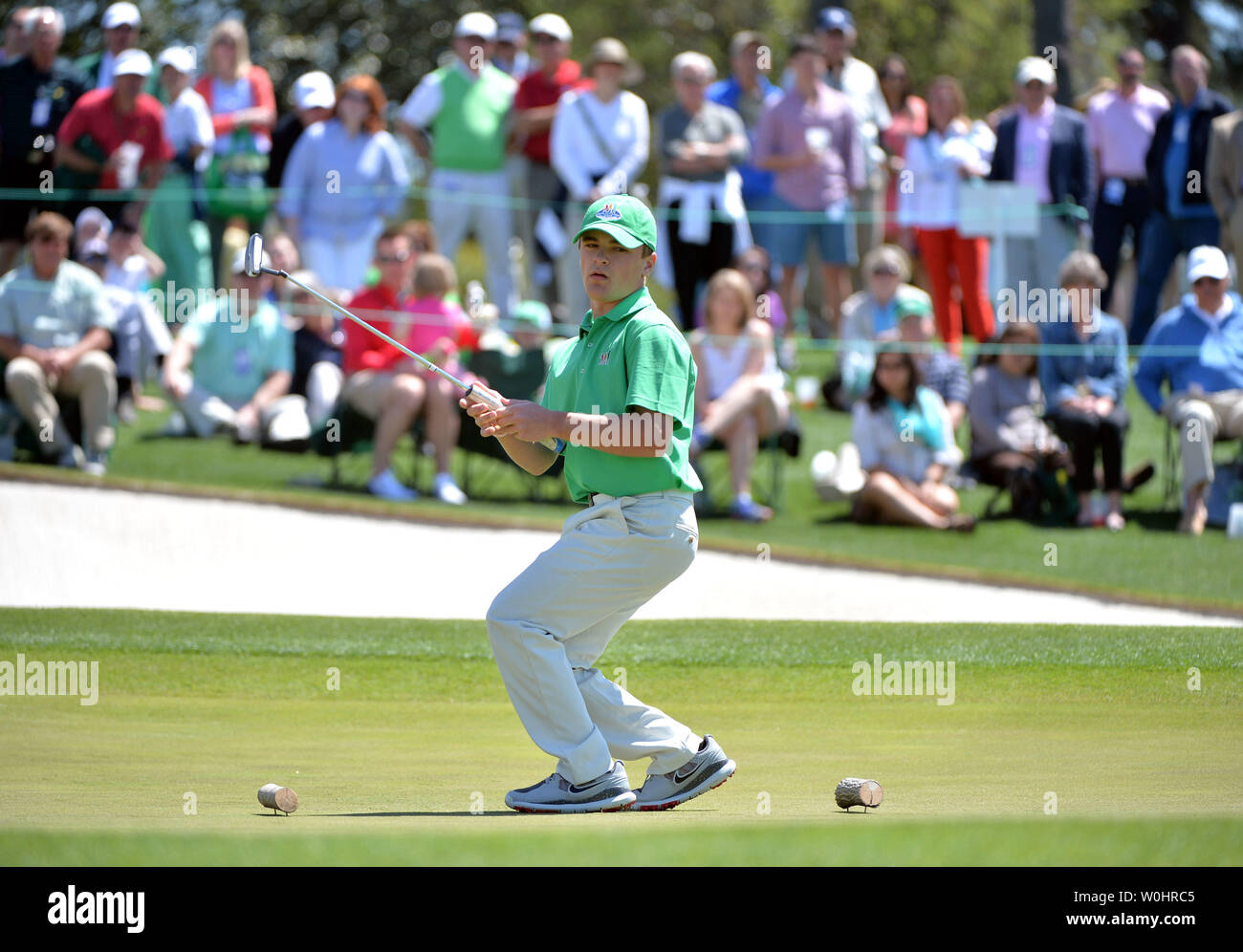 Matt Camel, of Greenwich, Connecticut reacts after missing a putt ...