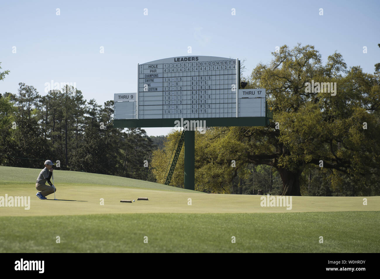 Marcus Holling of Grand Island, Nebraska lines up a putt during the ...