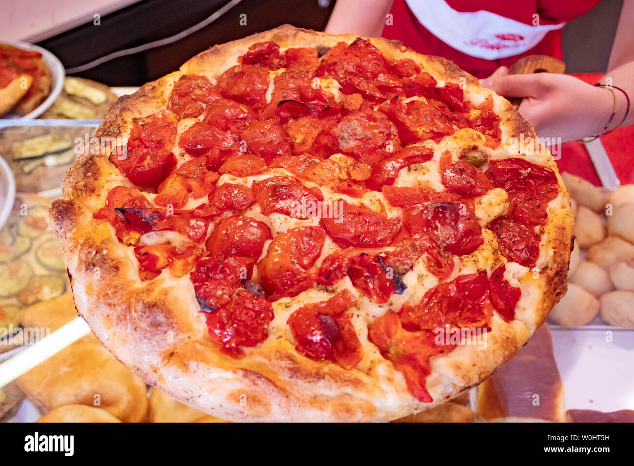 Focaccia, typical traditional food of Bari, Puglia, Italy, baked tasty ...