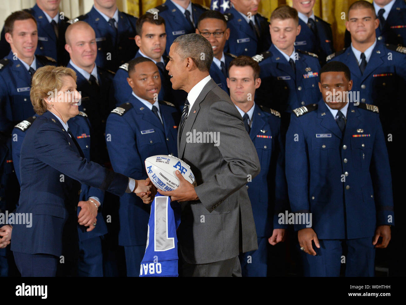 President Barack Obama greets Lt. Gen. Michelle D. Johnson ...