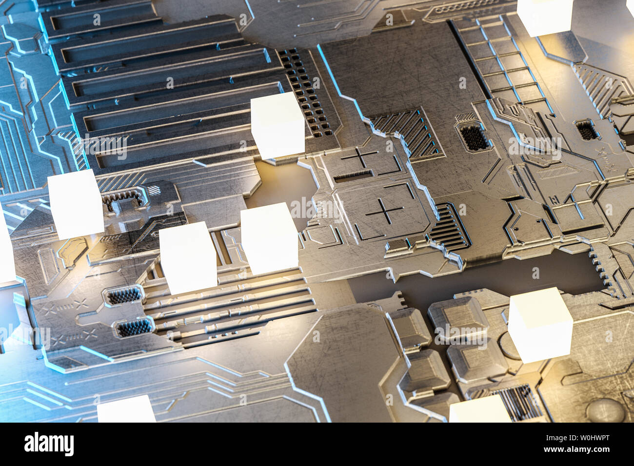 Circuit board with gold chip, 3D rendering Stock Photo - Alamy