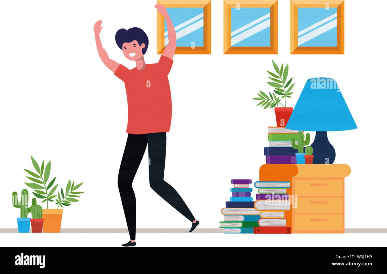 young man dancing in living room character Stock Vector Image & Art - Alamy