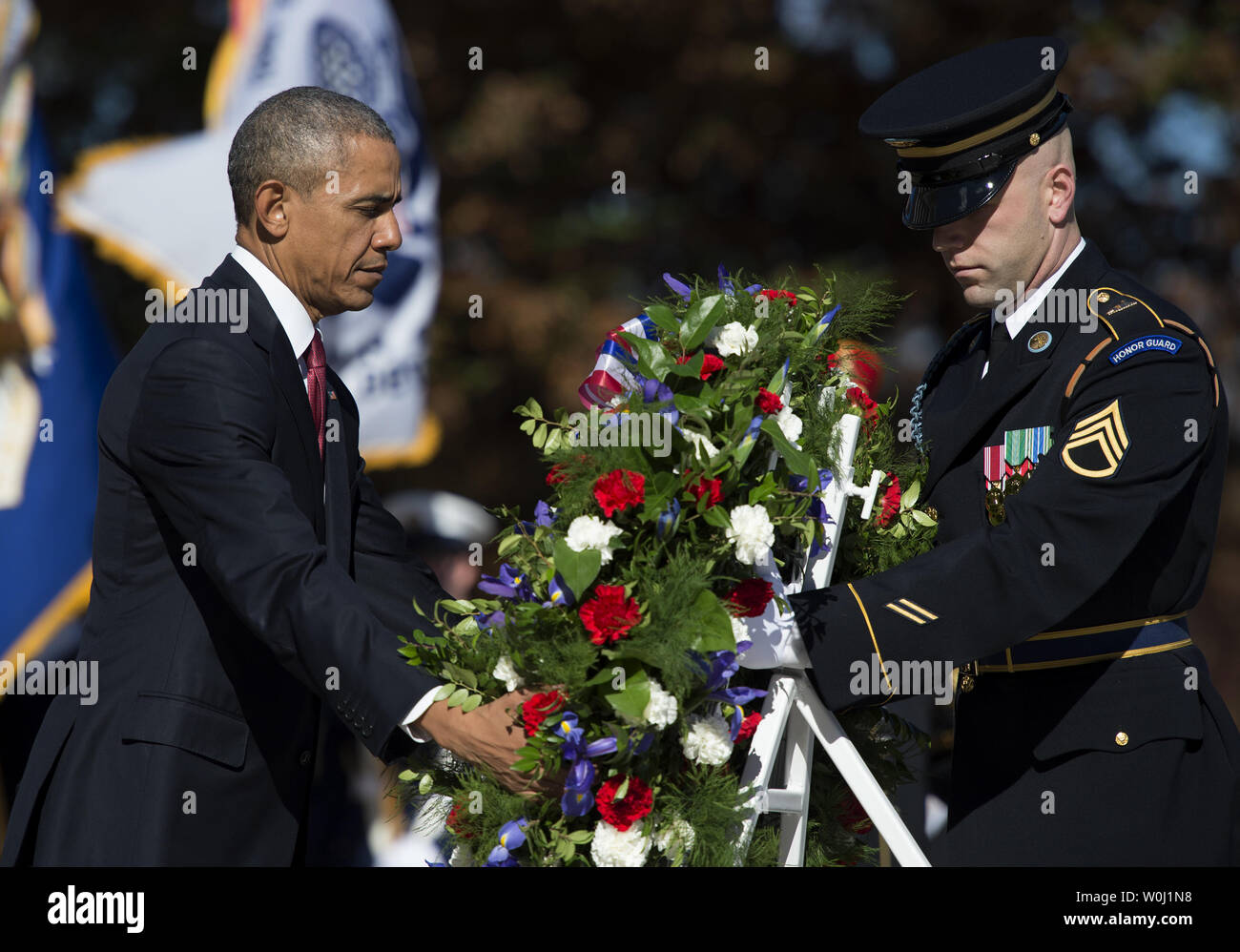 President Barack Obama takes part in a wreath laying ceremony at the ...