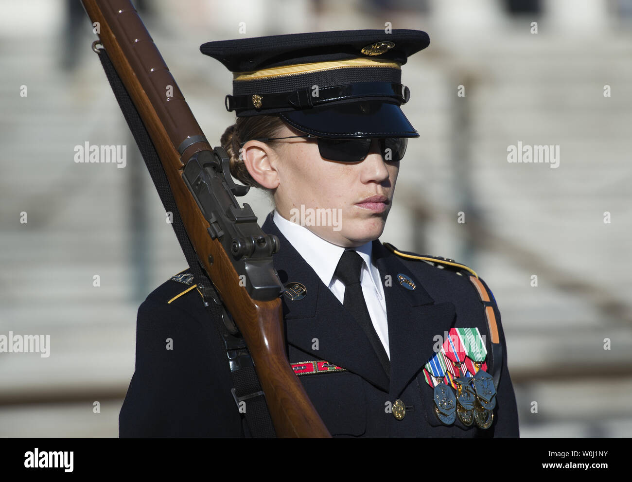 Sgt. Ruth A. Hanks, who is training to receive her Tomb Badge, guards ...