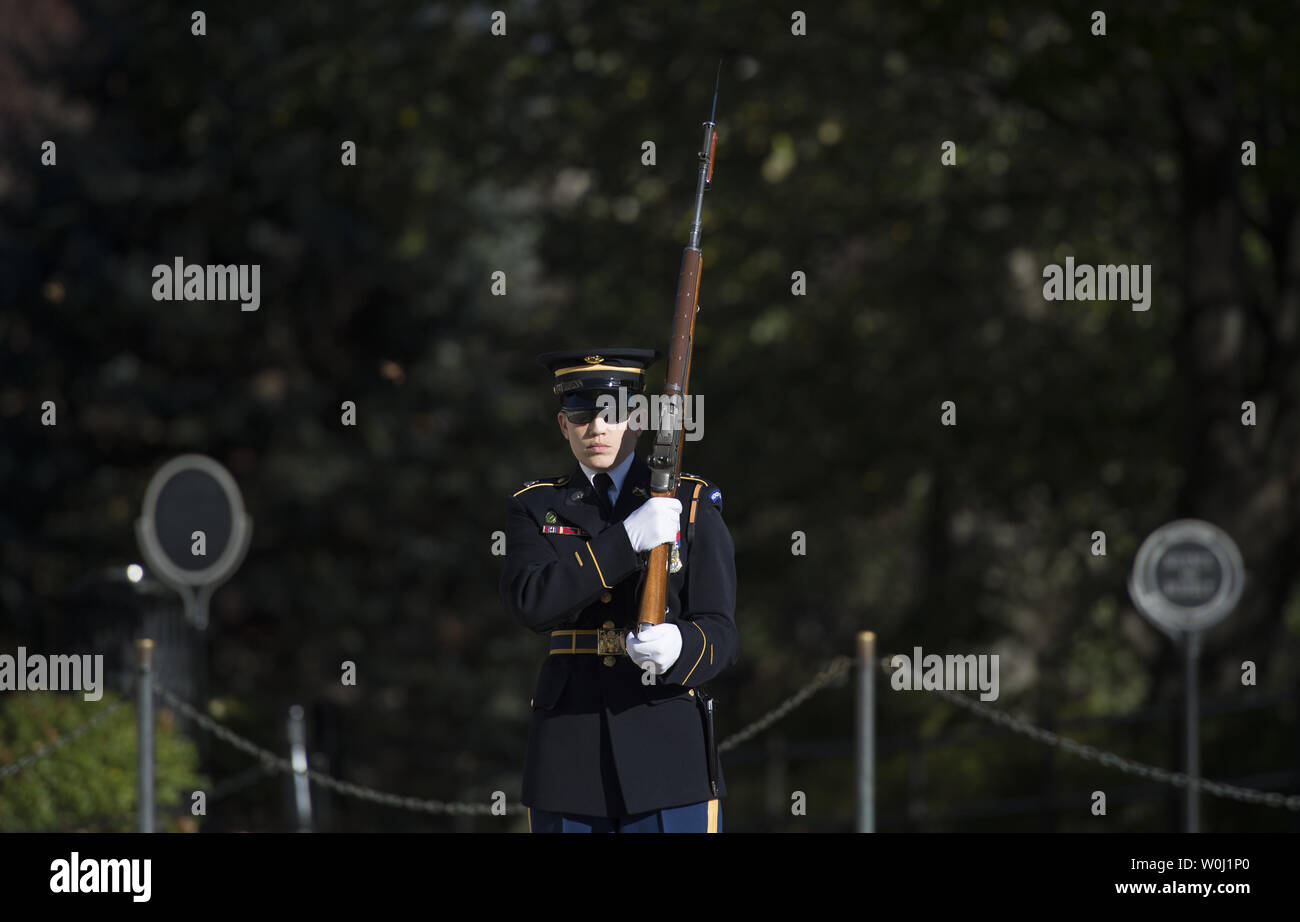 Sgt. Ruth A. Hanks, who is training to receive her Tomb Badge, guards ...